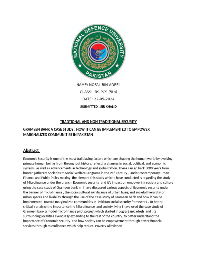 Traditional Non Traditional Security Grameen Bank Project | PDF ...