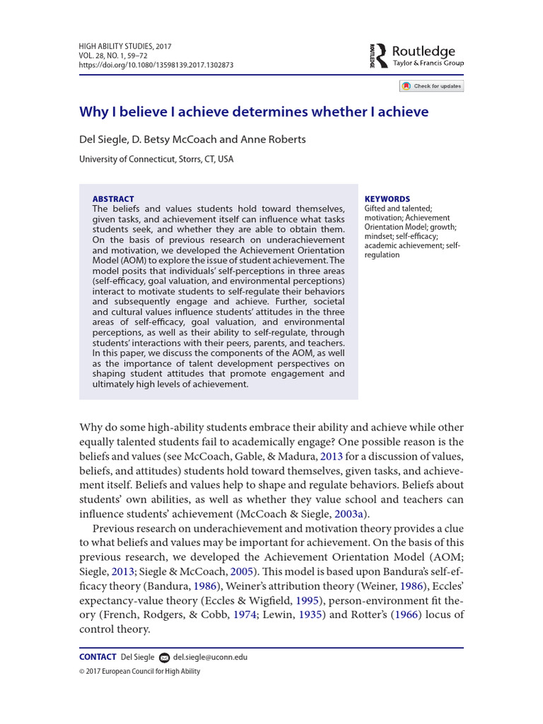 Achievement Orientation Model (AOM) | PDF | Self Efficacy ...