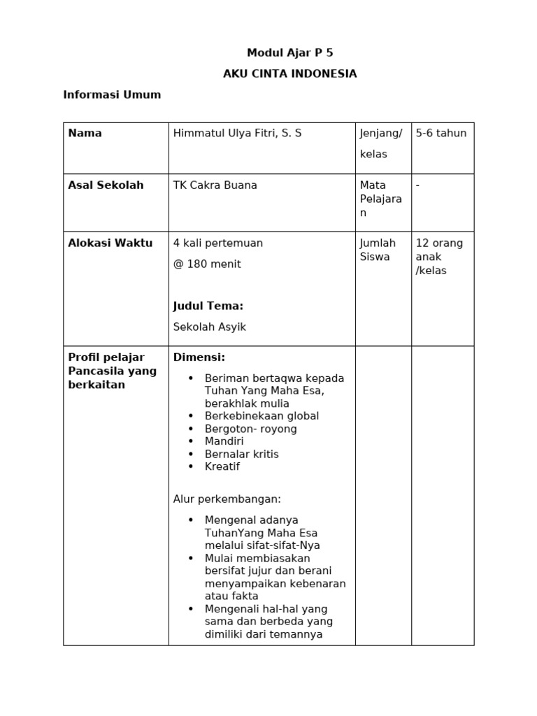 Modul Ajar Sekolah Asyik untuk TK | PDF