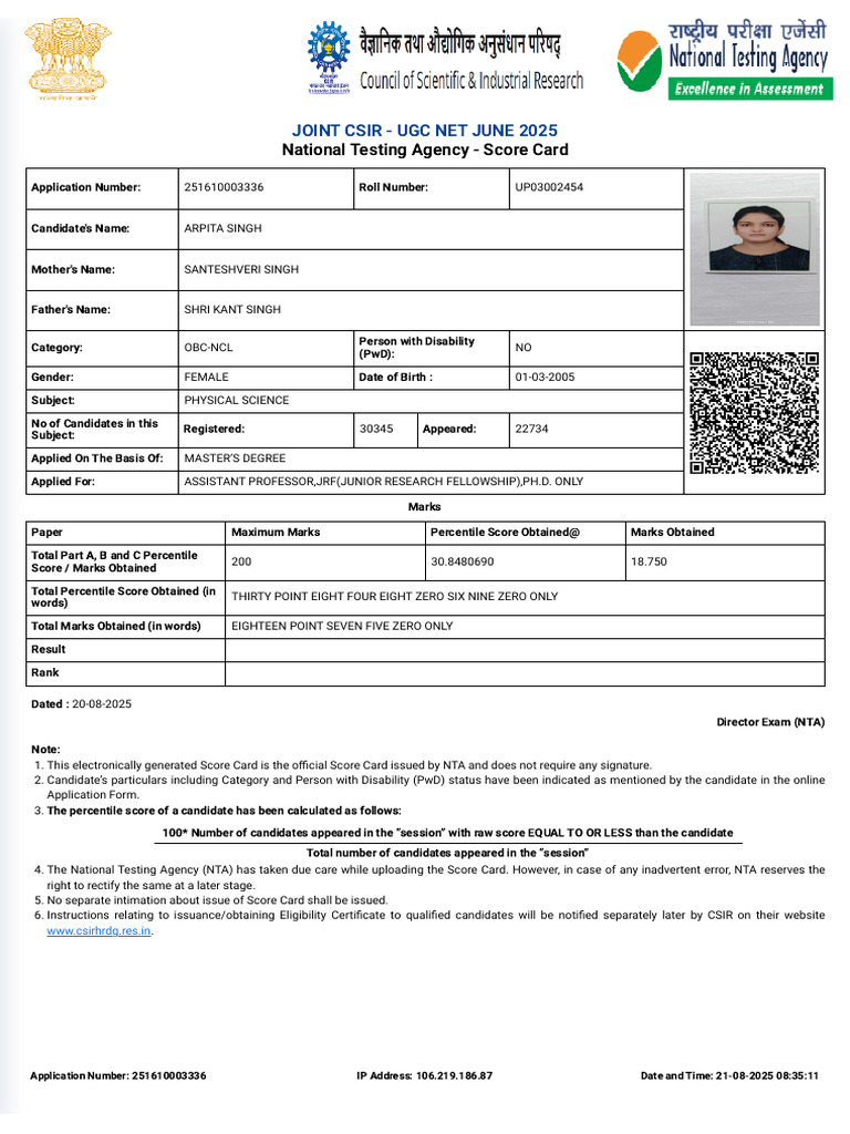 Joint Csir-Ugc Net June-2025 | PDF | Qualifications