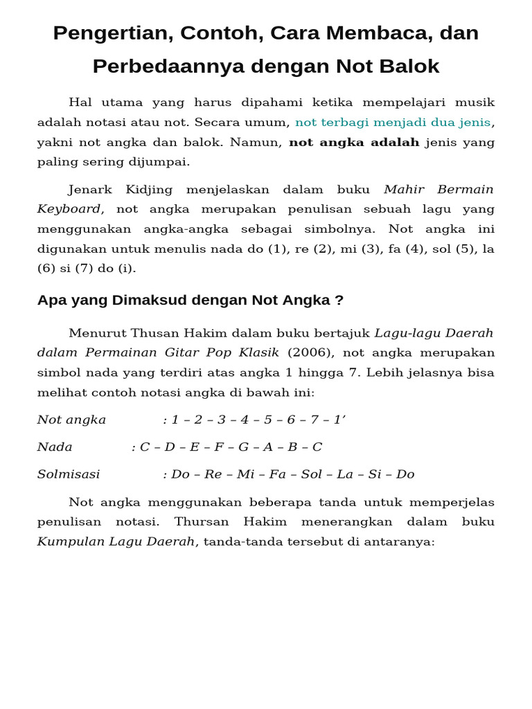 Memahami Notasi Angka dalam Musik | PDF