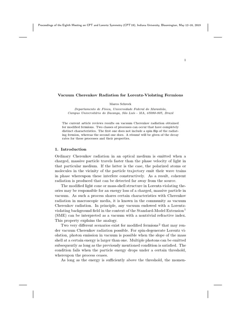 Vacuum Cherenkov Radiation For Lorentz-Violating Fermions | PDF ...