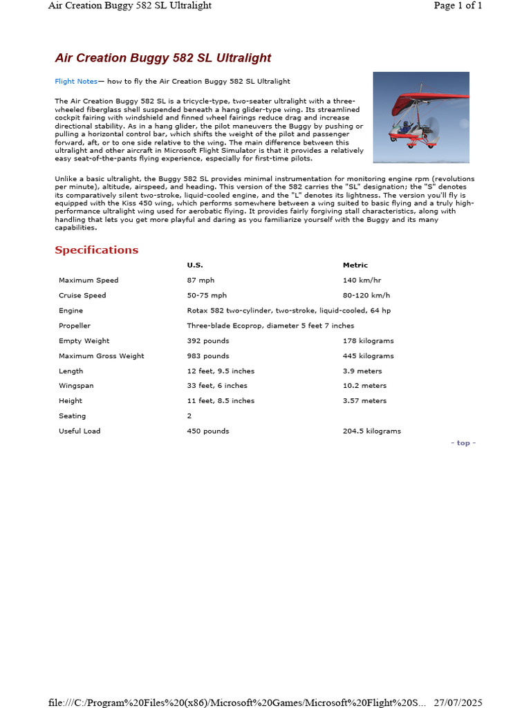 Air Creation Buggy 582 SL Ultralight Guide | PDF | Aerospace | Aircraft