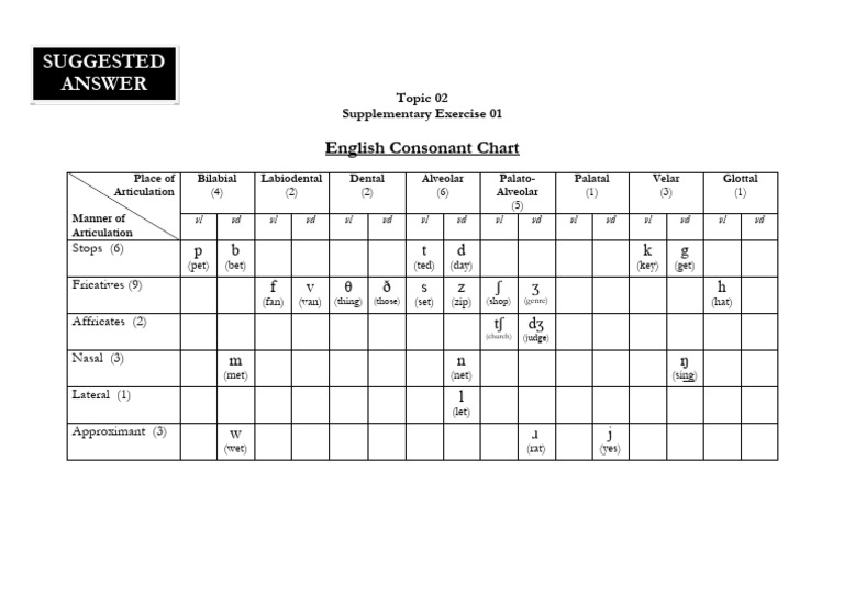 Topic02 Supplementary Exercise 01 Consonant Chart ANSWER | PDF