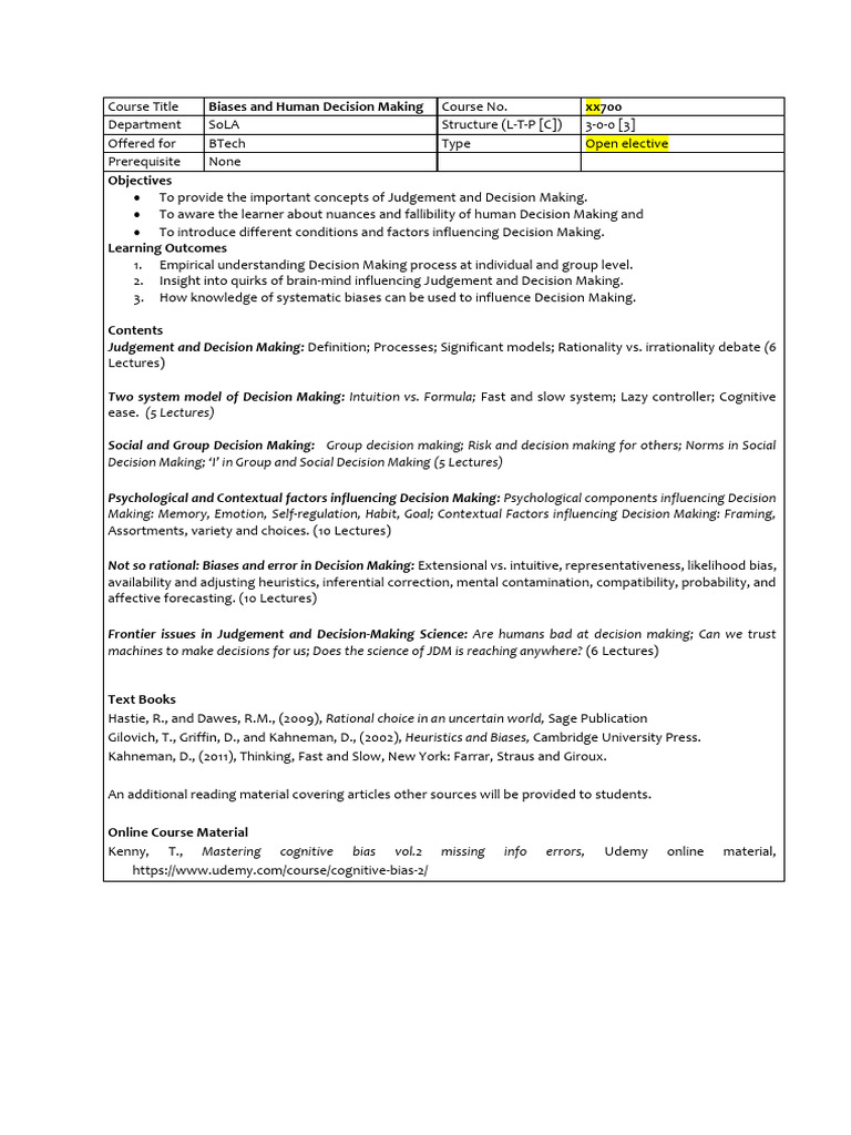 Six Biases in Decision-Making Course | PDF | Decision Making | Heuristic