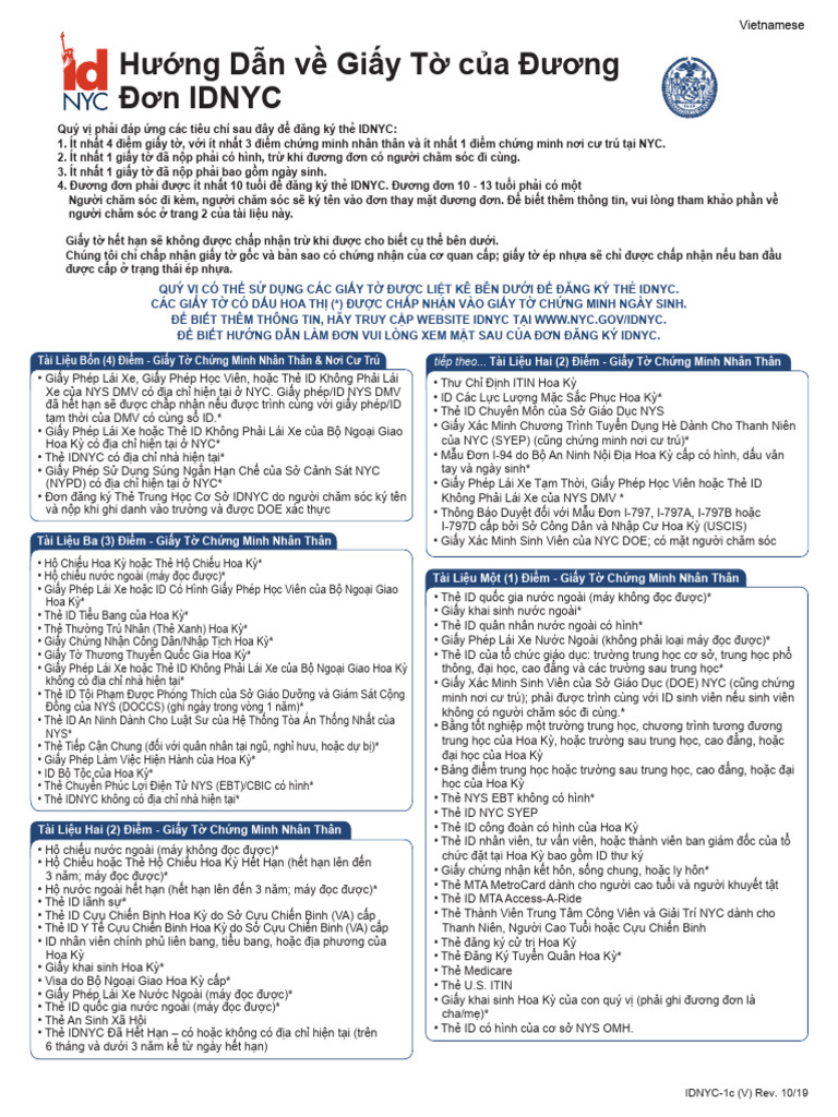 Vietnamese Idnyc Applicant Document Guide | PDF