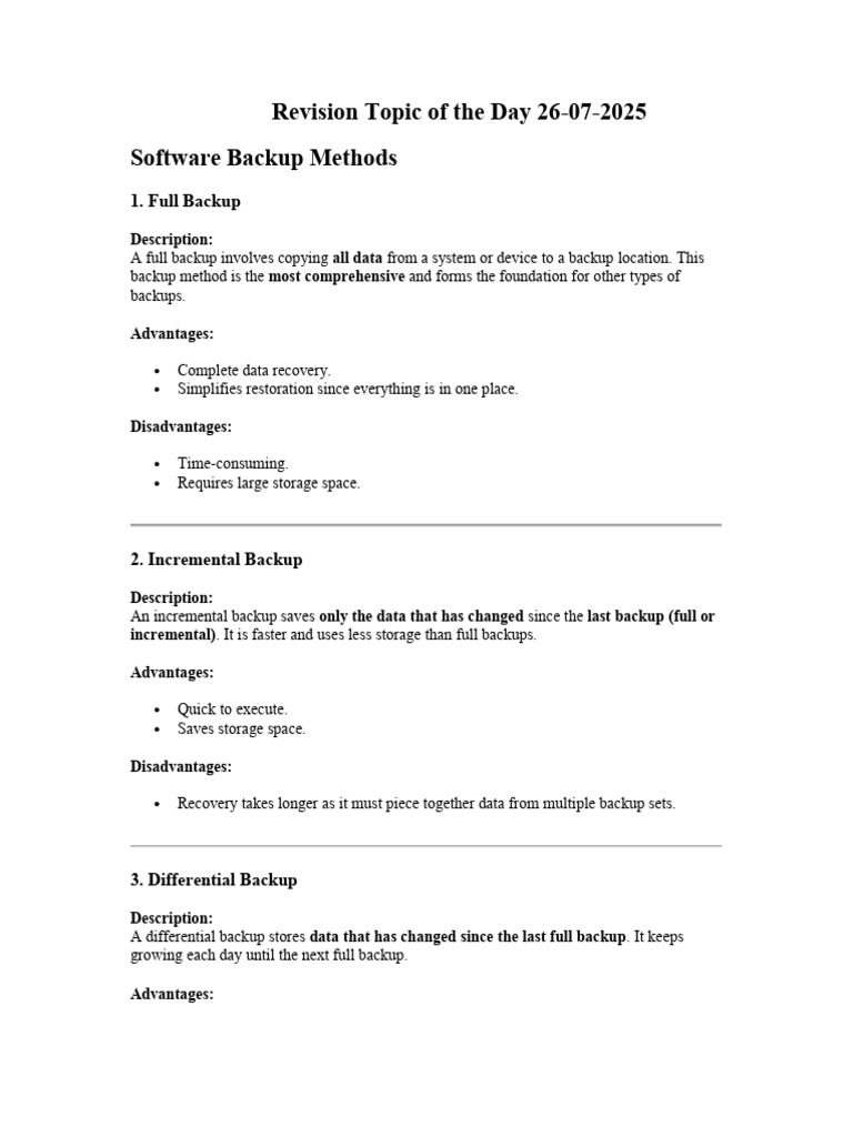 Revision Topics of The Day 26-07-2025 | PDF | Backup | Risk