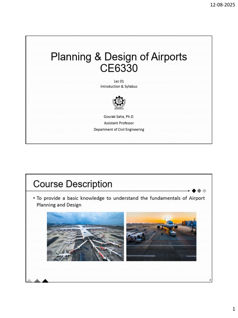 Microsoft PowerPoint - Lec 01 Introduction & Syllabus - Prof. GS | PDF | Runway | Airport