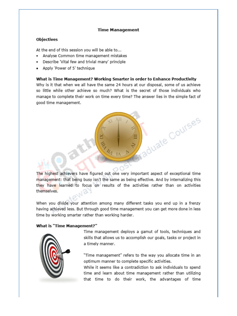 Time Management Objectives and Techniques | PDF | Time Management ...
