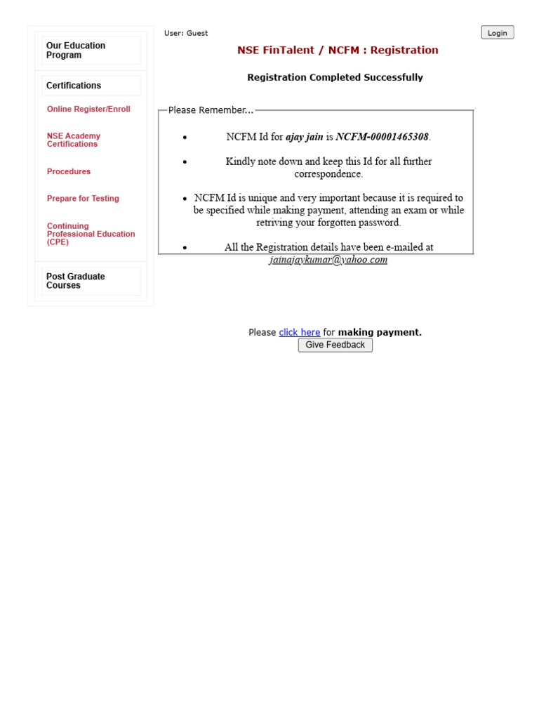 NCFM REGISTRATION | PDF