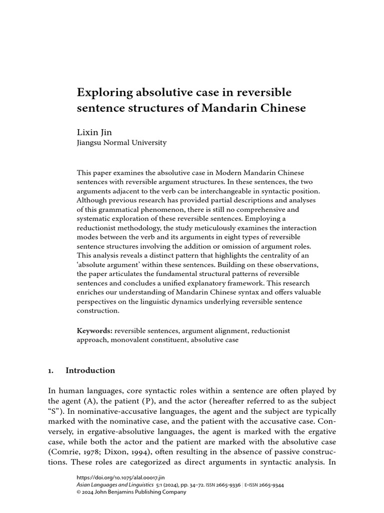 2024 Exploring Absolutive Case in Reversible Sentence Structures of ...
