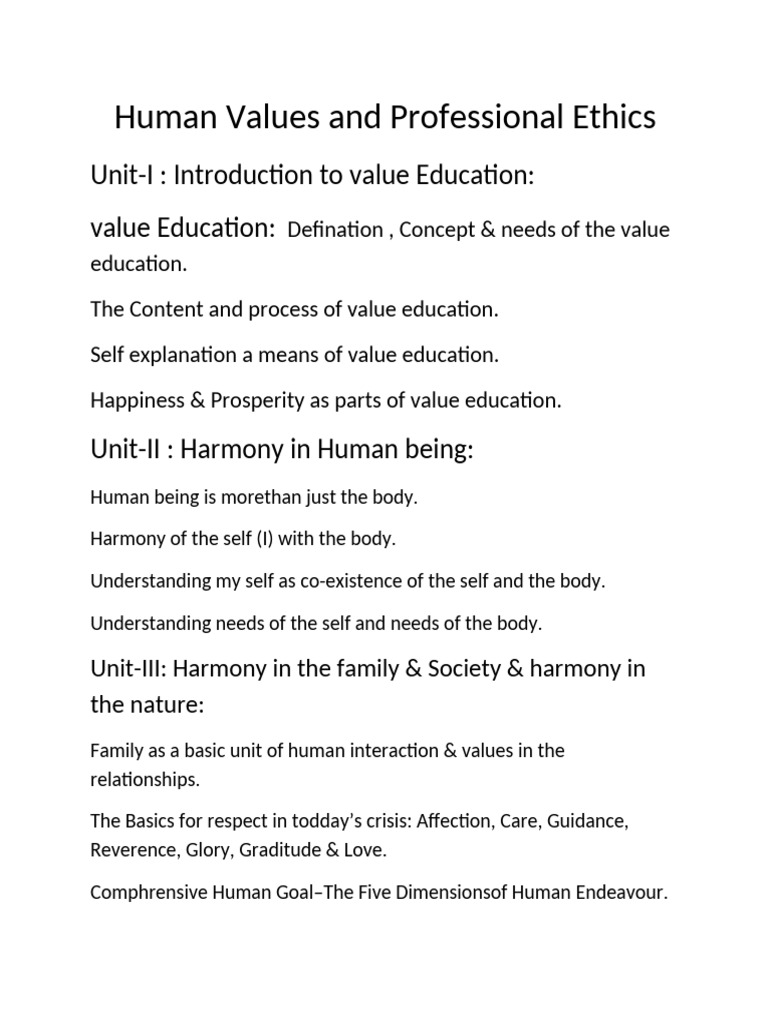 Human Values and Professional Ethics Syllabus | PDF