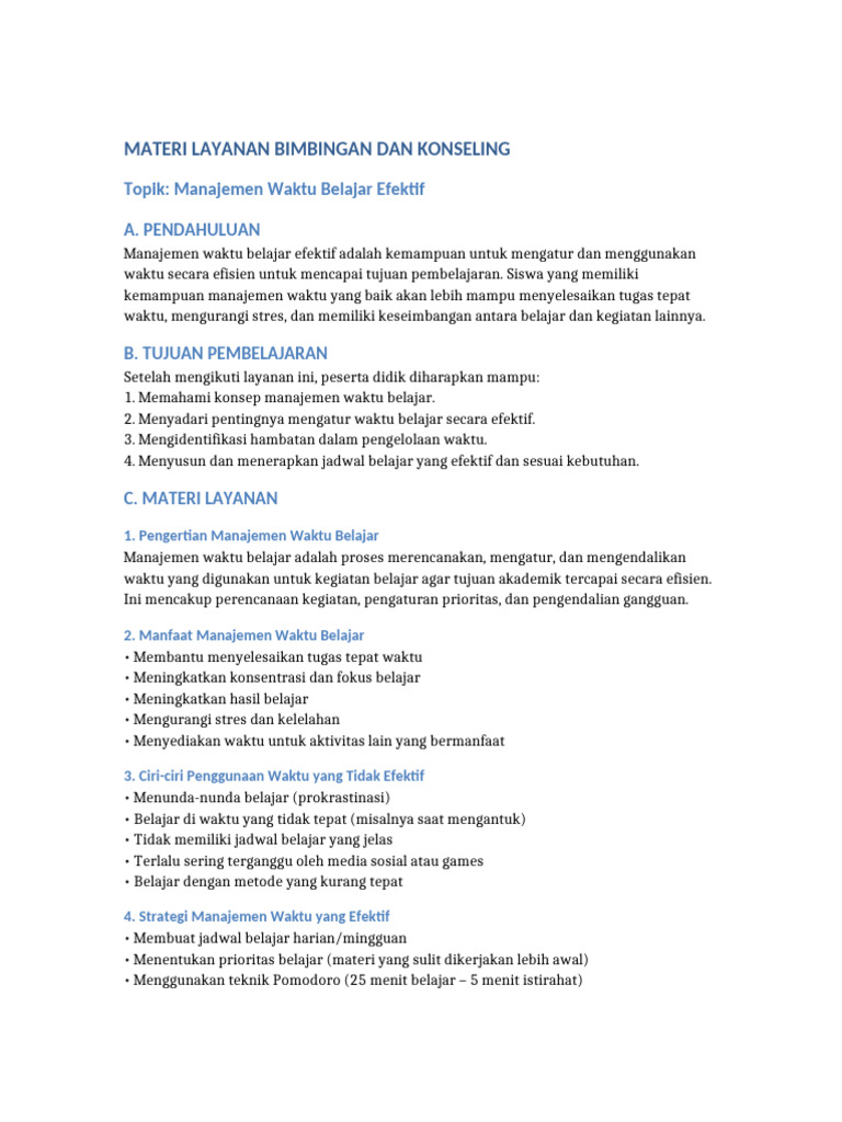 Materi RPL Manajemen Waktu Belajar Efektif Lengkap | PDF