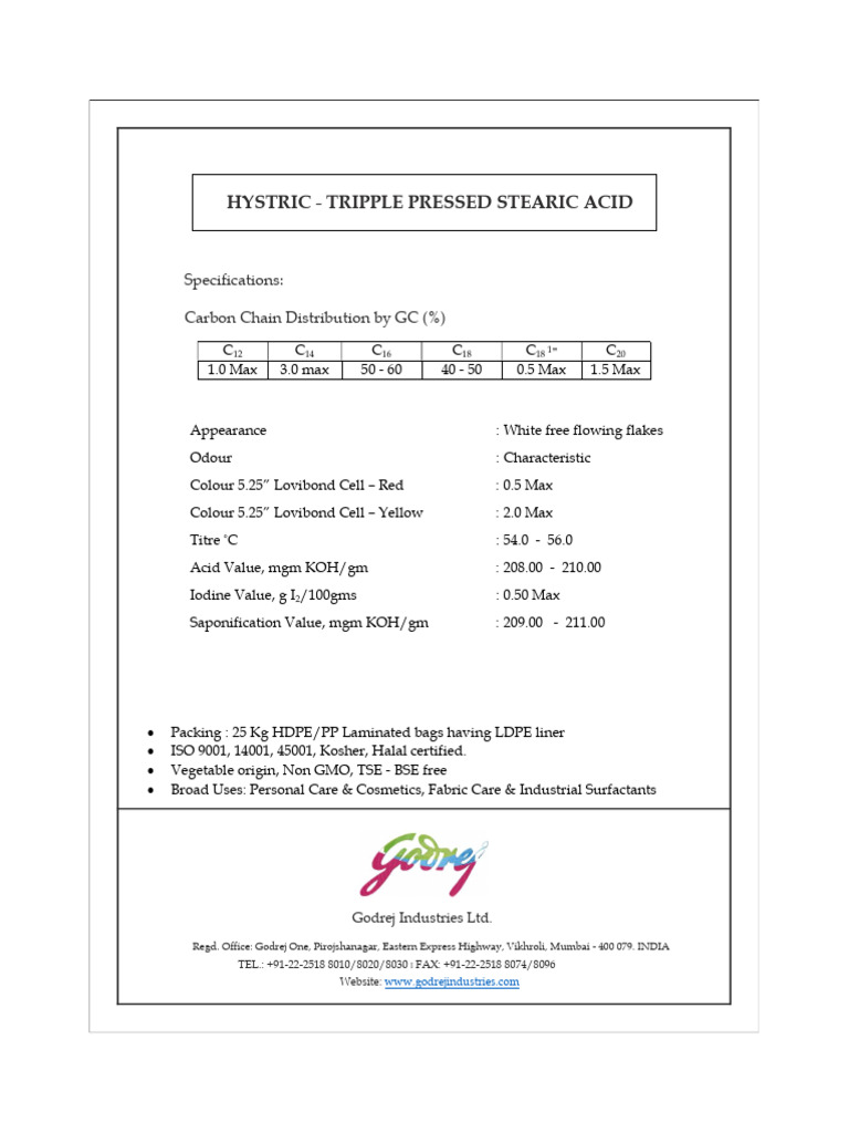 Hystric (Triple Pressed Stearic Acid) | PDF