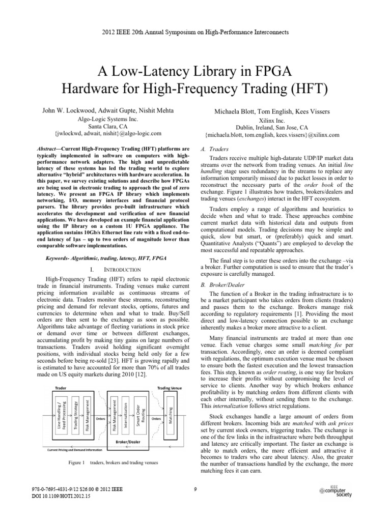 A Low-Latency Library in FPGA Hardware for High-Frequency Trading (HFT) | PDF | Field ...