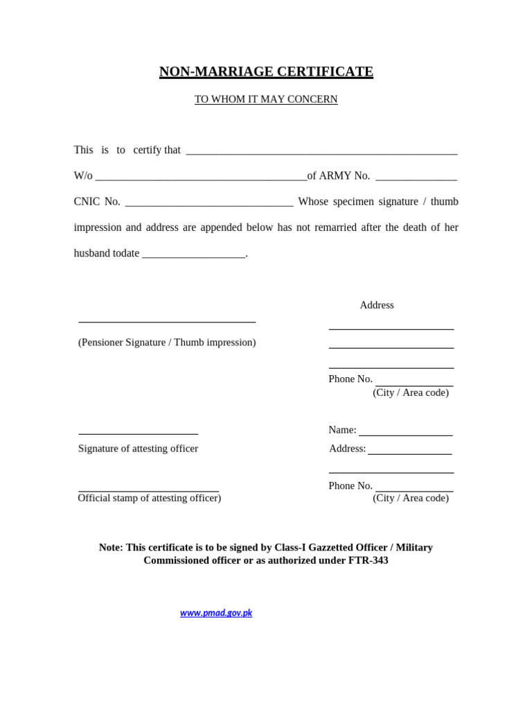 Non-Remarriage Certificate Guide | PDF