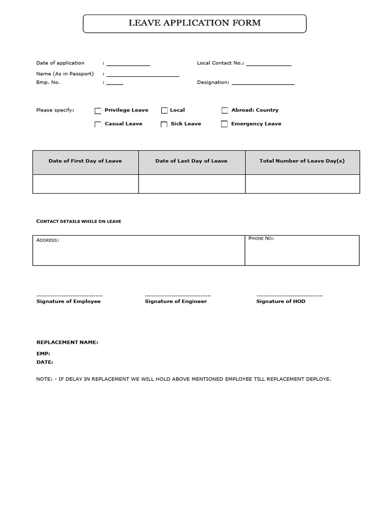 Leave Application Slip With Replacement 2025 | PDF