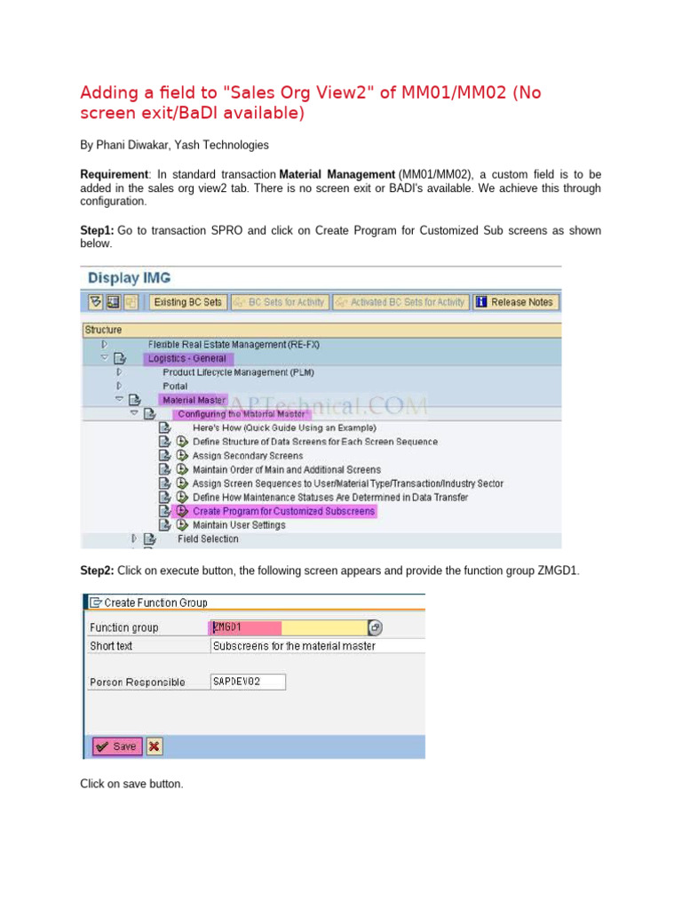 Adding A Field To MM01 & MM02 (Without BAdI & Userexit) | PDF