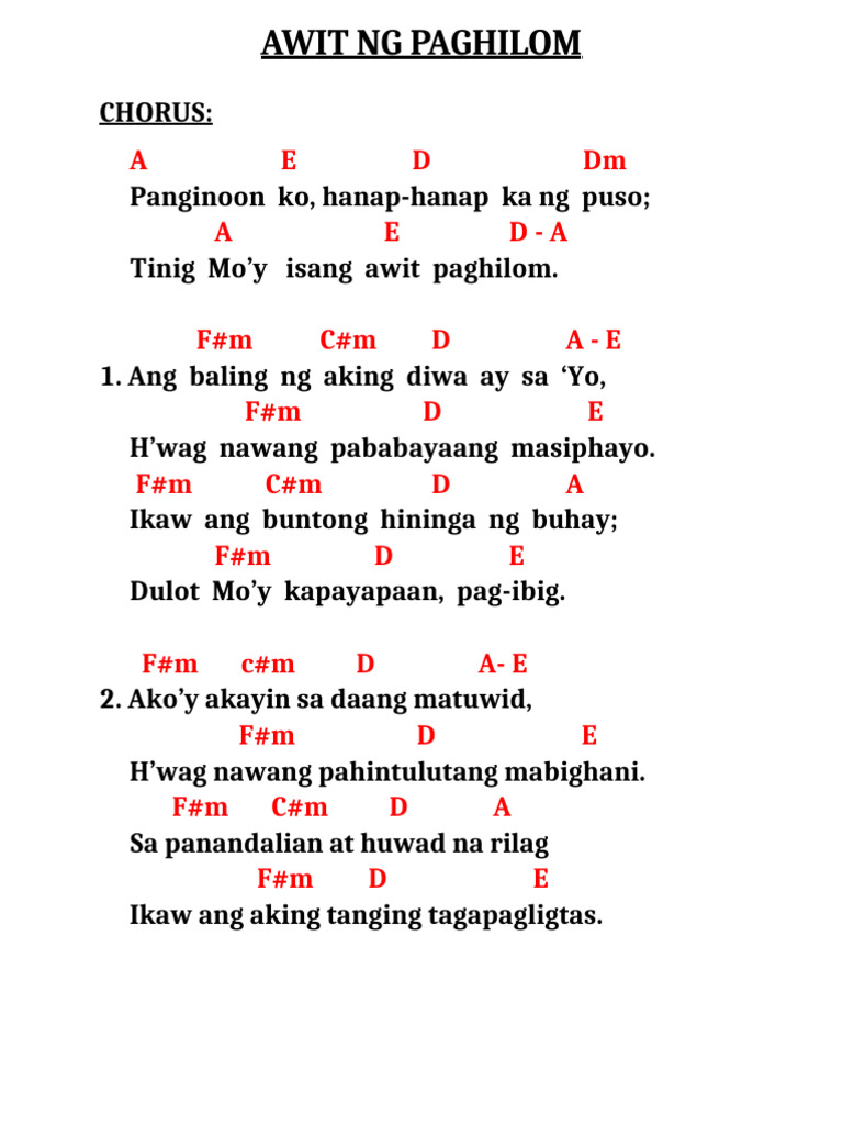 Awit NG Paghilom Chords | PDF