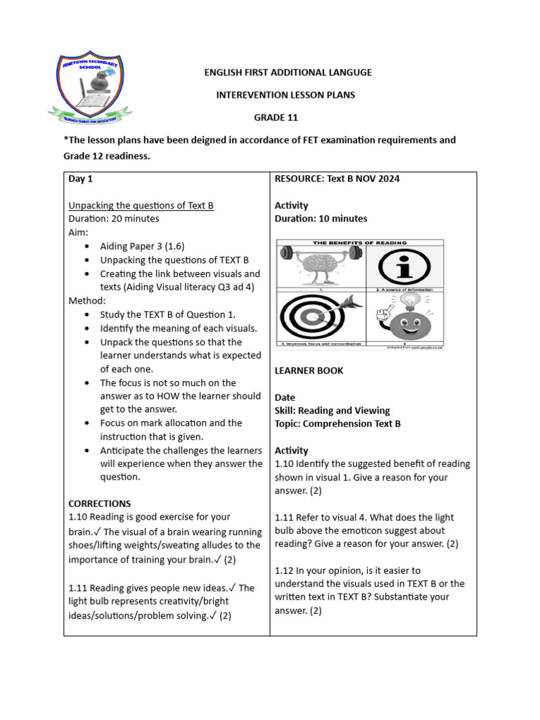 Grade 11 English Lesson Plans | PDF | Reading Comprehension ...