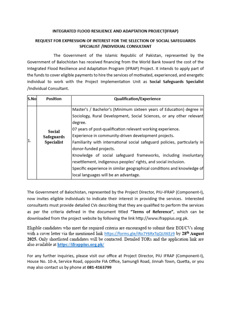 EOI On STEP For Social Safeguards Specialist | PDF