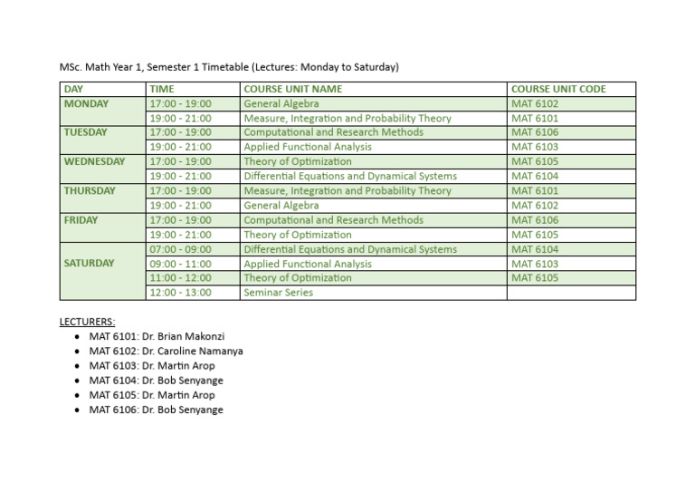 MSC Timetable | PDF