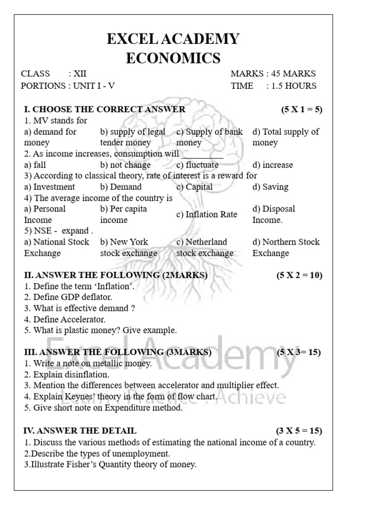 Xii Economics Unit 1 - 5 Test | PDF