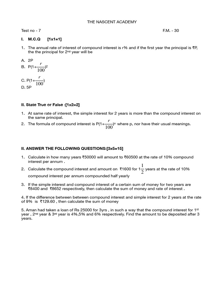 Compound Interest Practice Questions | PDF