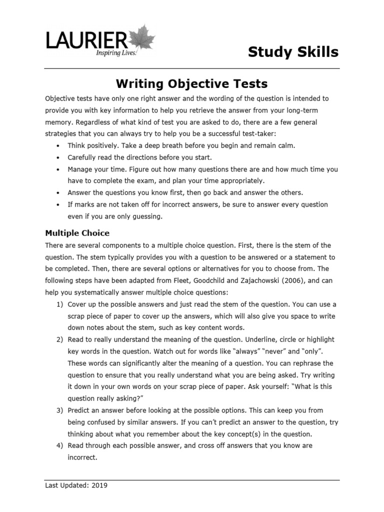 Effective Strategies for Objective Tests | PDF | Multiple Choice | Question
