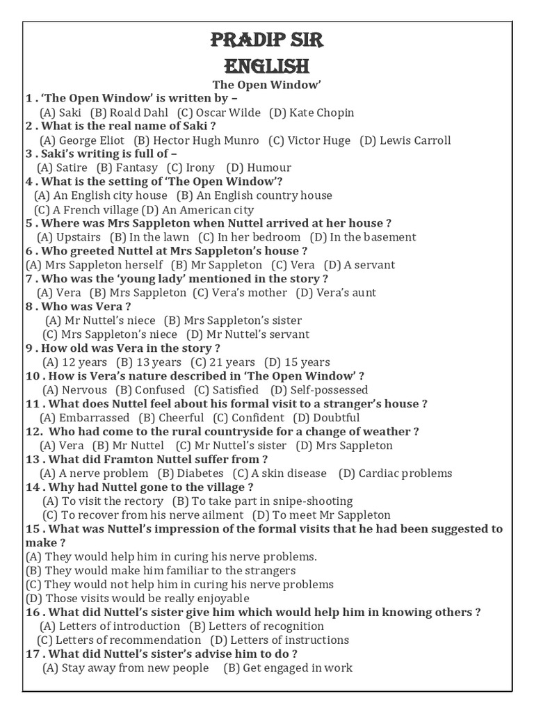 "The Open Window: MCQs and Analysis" | PDF | Saki