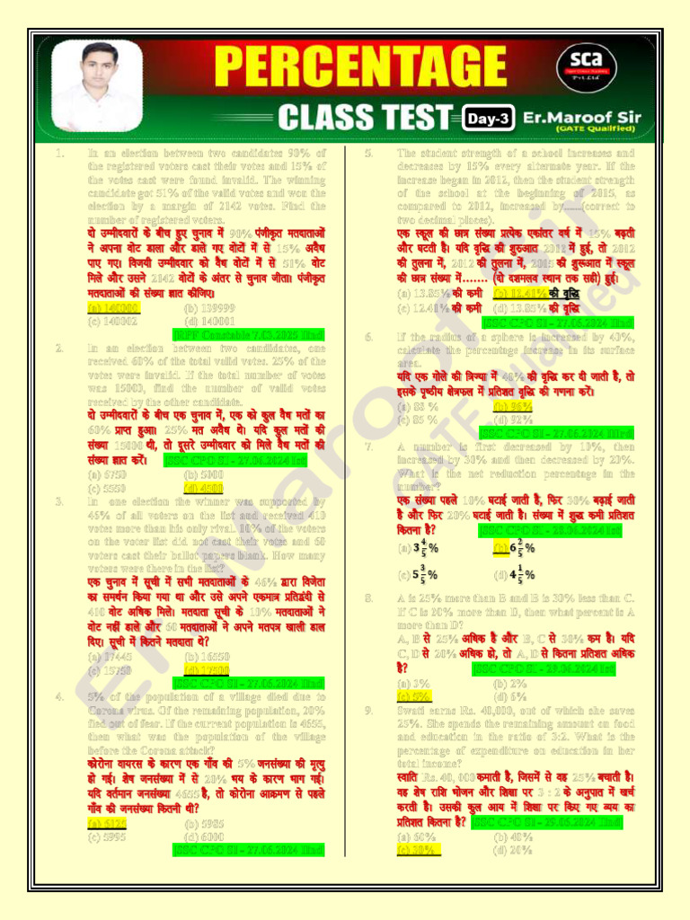 Percentage Day - 3 | PDF | Political Events | Elections