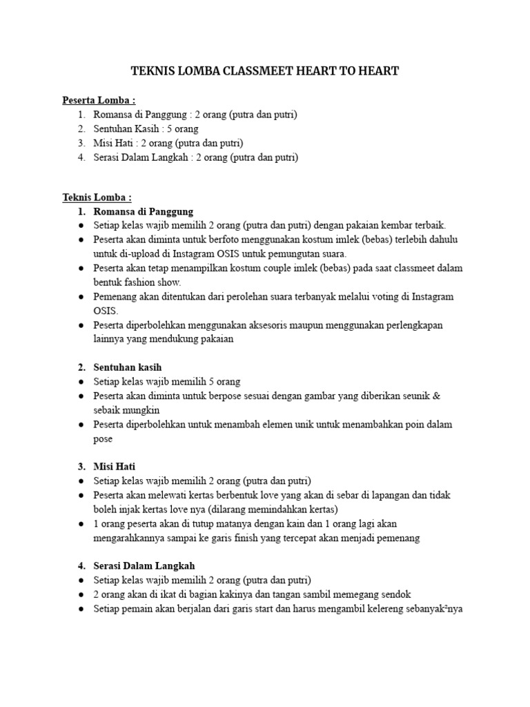 Teknis Lomba Classmeet Valentine | PDF