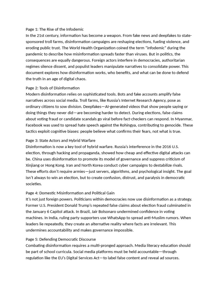 He Weaponization of Information Disinformation and Modern Politics | PDF | Media Manipulation ...