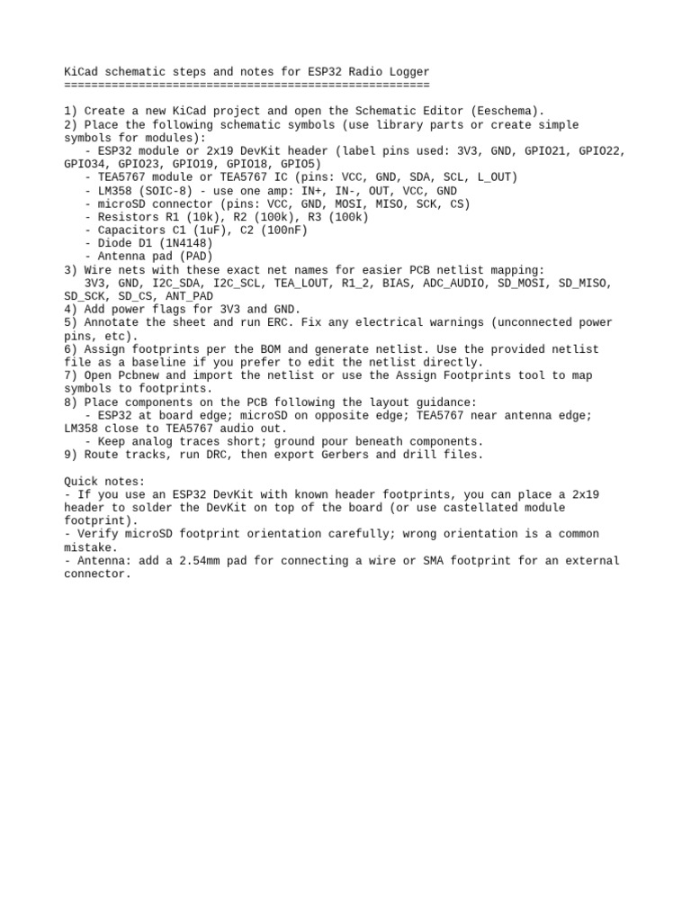 ESP32 Radio Logger KiCad Guide | PDF