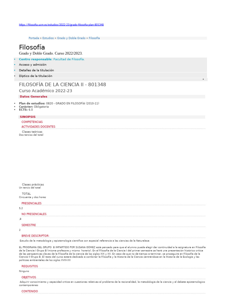 2022-23. Grado Filosofia. Programa Filosofía de La Ciencia II | PDF ...