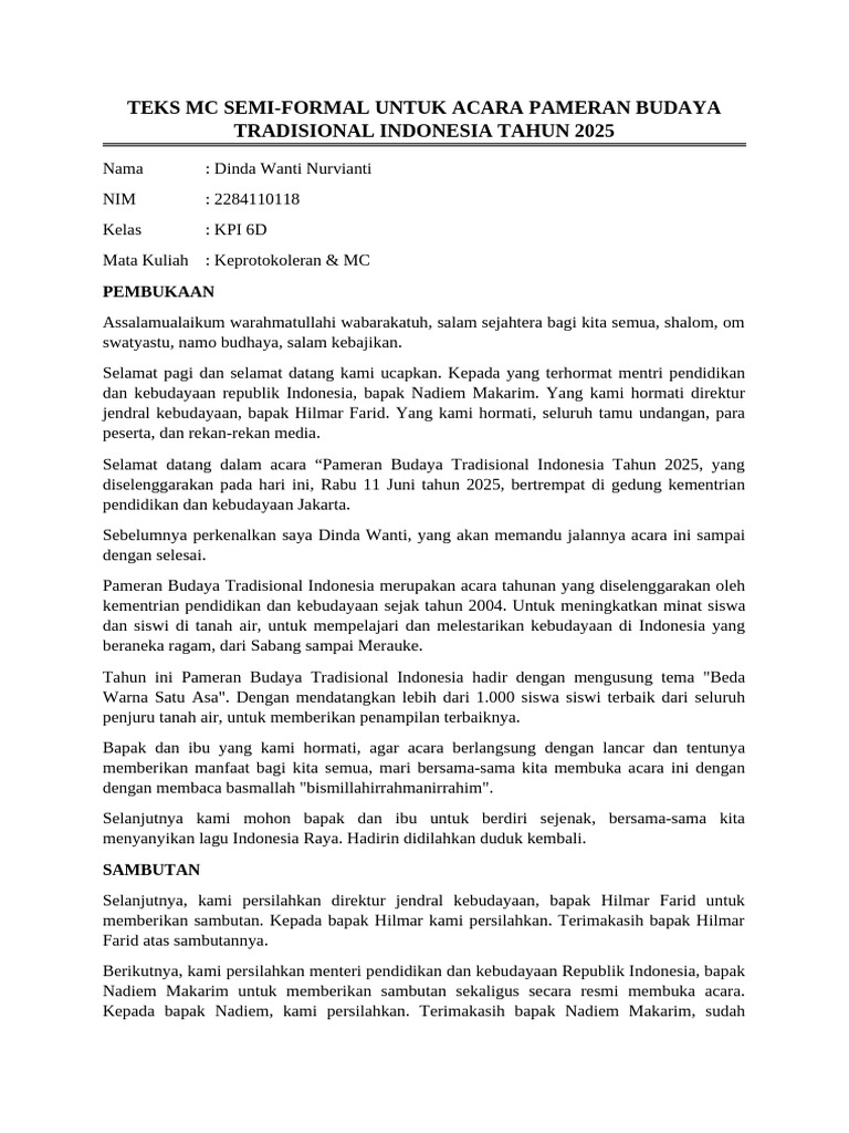 Contoh Teks MC Semi Formal | PDF