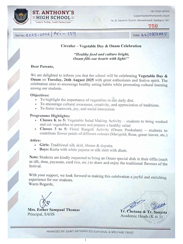Vegetable Day & Onam Celebration K To 5th | PDF