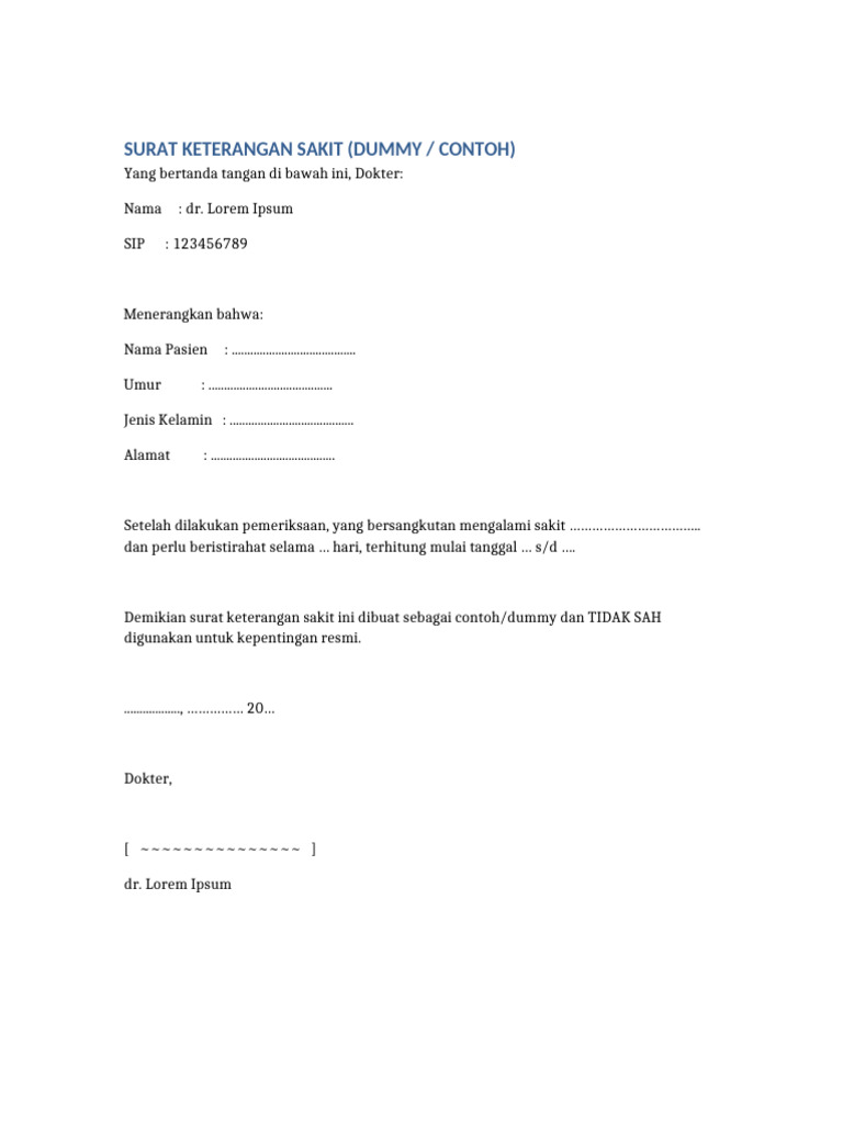 Contoh Surat Keterangan Sakit Dummy | PDF