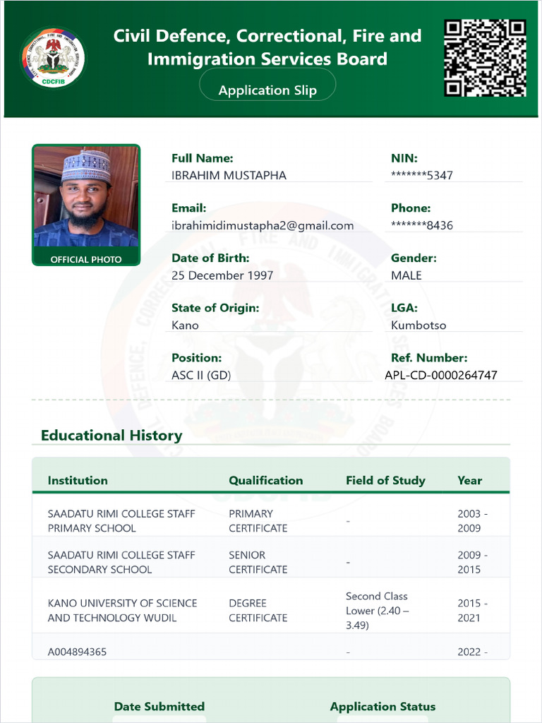 Ibrahim Idi Mustapha Application Slip | PDF
