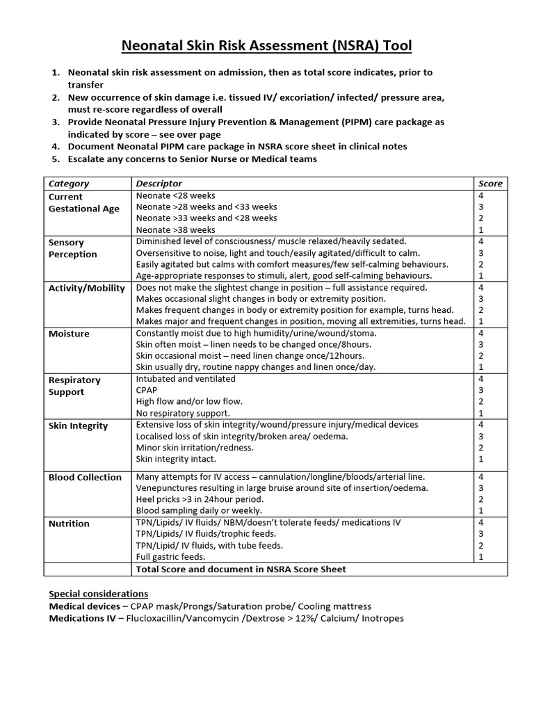 Neonatal Skin Risk Assessment Tool | PDF | Intravenous Therapy | Caregiver