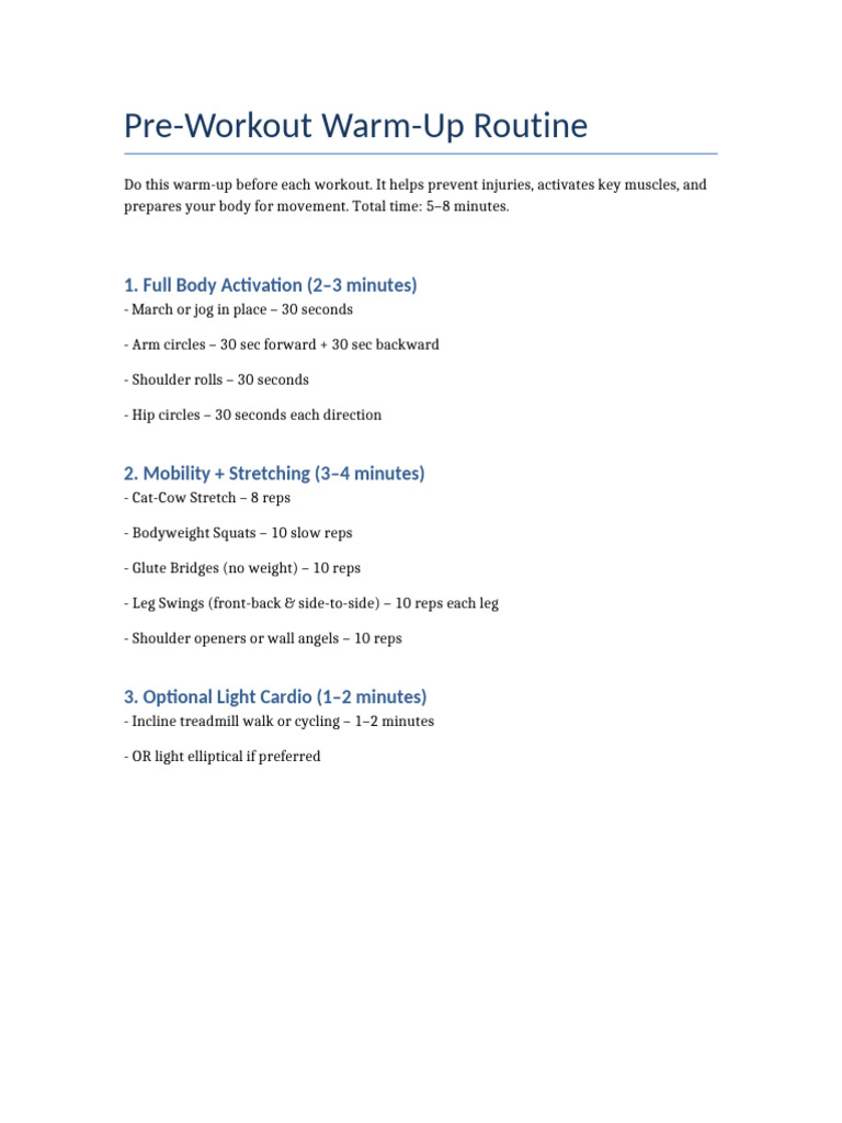 Warm Up Routine | PDF