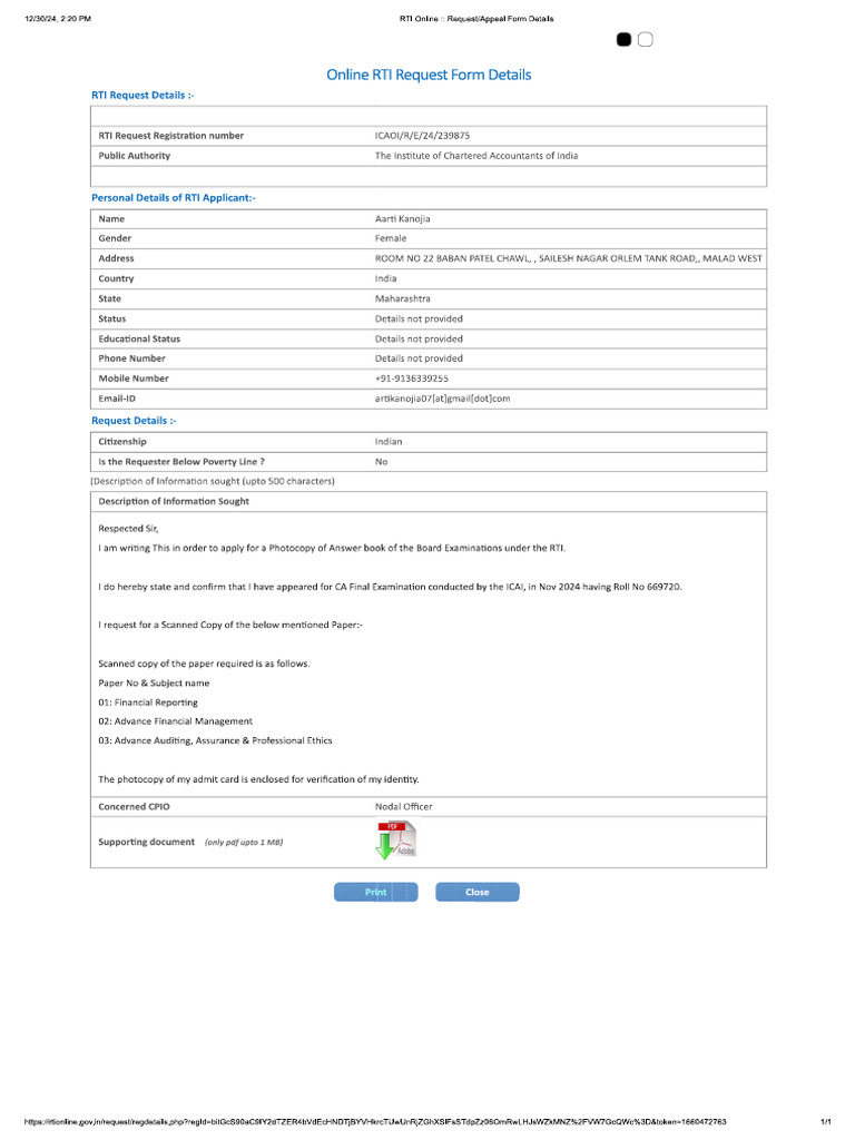 RTI Application | PDF