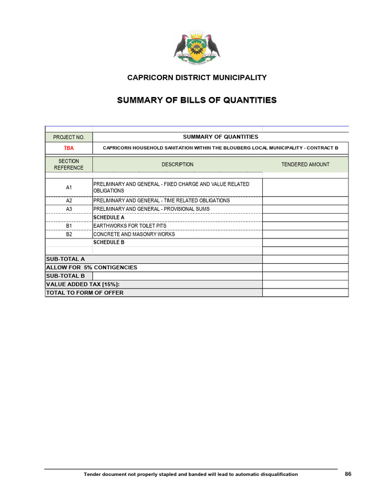 Blouberg Municipality Sanitation Tender | PDF | Concrete | Masonry