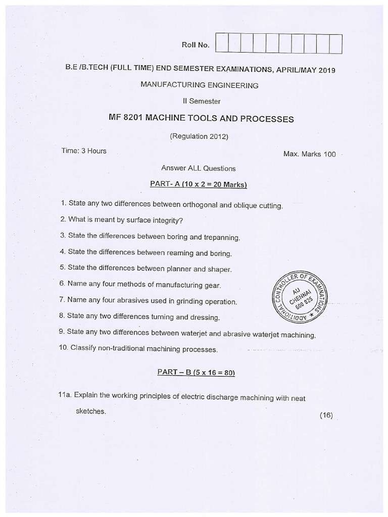 Machine Tool Process Question | PDF
