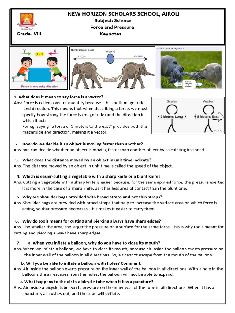 Force and Pressure Concepts for Grade 8 | PDF | Pressure | Force