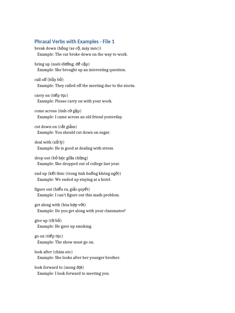 Phrasal Verbs Examples File 1 | PDF