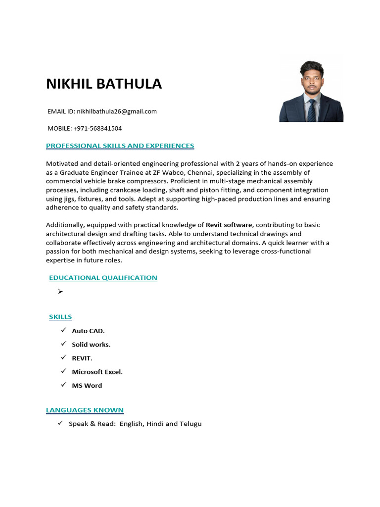 Nikhil Bathula (CV - Resume) | PDF | Engineering