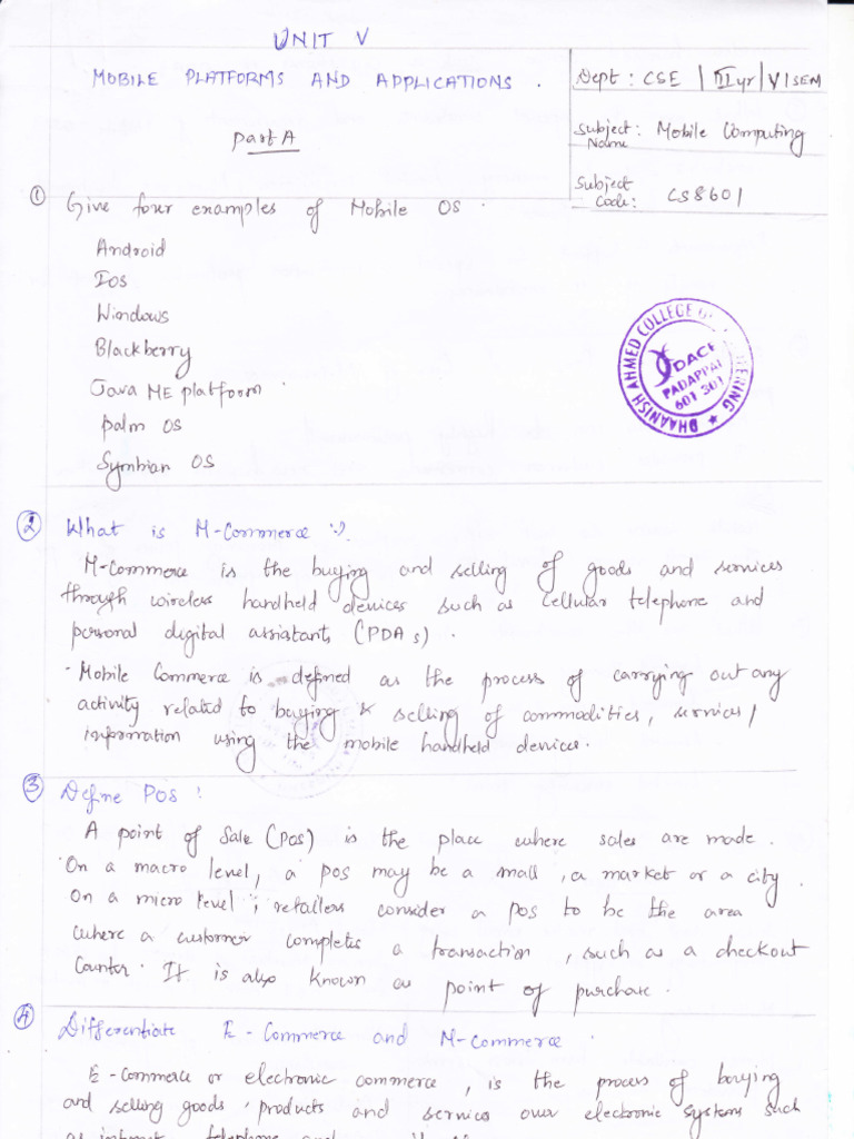 Cse Iii Year Vi Sem CS8601 Mobile Computing Units 5 | PDF