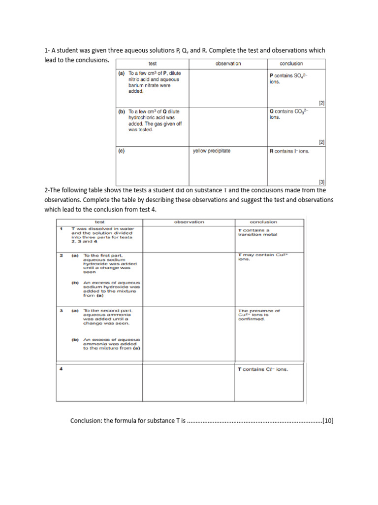 Chemistry Lab Tests and Observations Guide | PDF