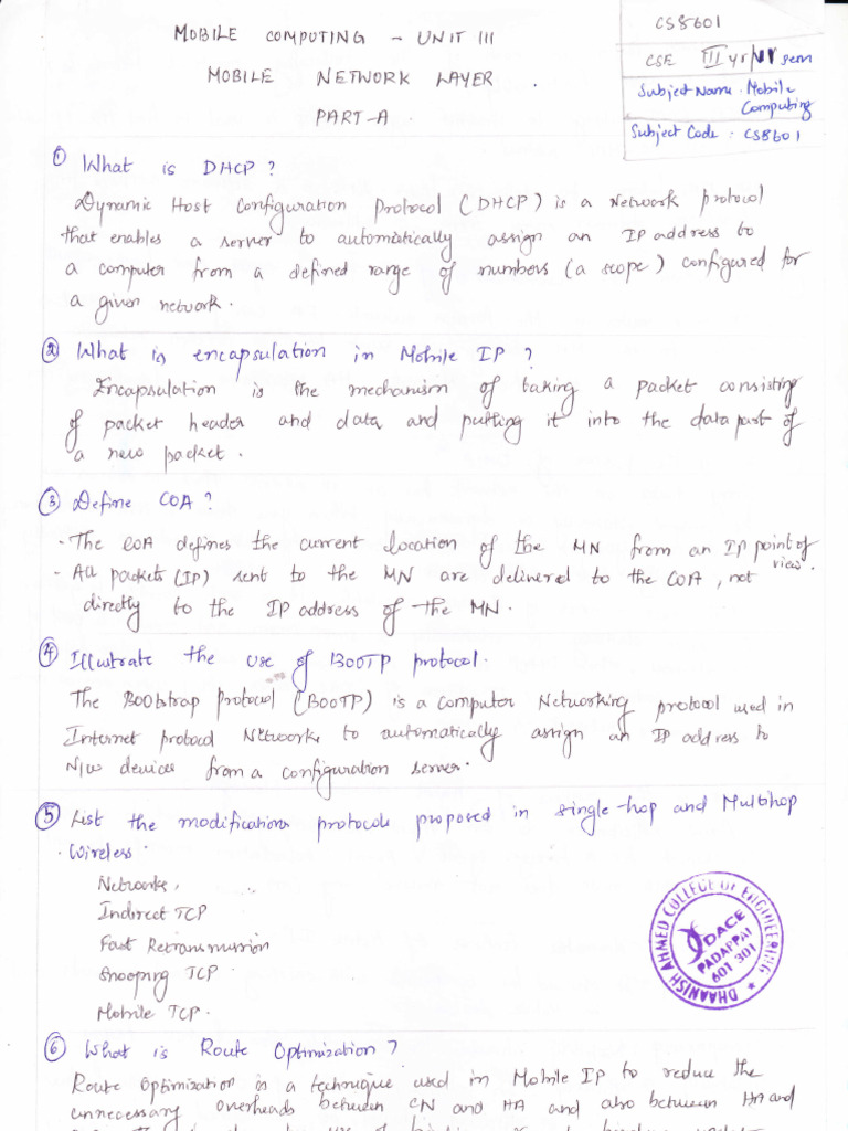 Cse III Year Vi Sem Cs8601 Mobile Computing Units 3 | PDF